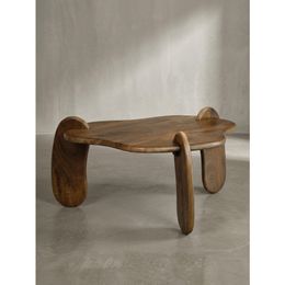 KADIMA DESIGN Couchtisch in Walnussfarbe aus Mangoholz Massiv, Niedriges Dreibein-Design, Organisch, 78x78x39.5cm