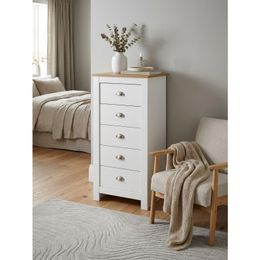 KADIMA DESIGN Sideboard &ndash; Wei&szlig;/Eiche, 53x114x39 cm, 5 Schubladen, schmal