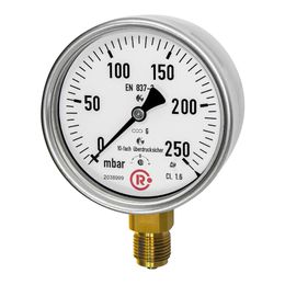 Riegler Kapselfedermanometer, CrNi-Stahl G1/4 radial unten, 0-160mbar,&Atilde;&tilde;63 (5843-R)