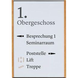 moedel Wandschild LMH, DIN A3, Hochformat, Holz- und Aluminiumrahmen, Klebe- oder Schraubmontage, B 308,5 x H 422,5 mm, schwarz/Eiche