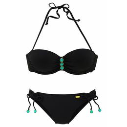 Lascana Set: B&uuml;gel-Bandeau-Bikini schwarz Gr. 36 Cup B. Mit B&uuml;gel Und Mit Seitlichen St&auml;bchen