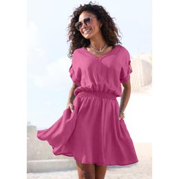 Buffalo Sommerkleid 'mit V-Ausschnitt aus weicher Lyocellware' mehrfarbig Gr. 44 f&uuml;r Damen. Mit V-Ausschnitt. Figurumspielend. Nachhaltig.
