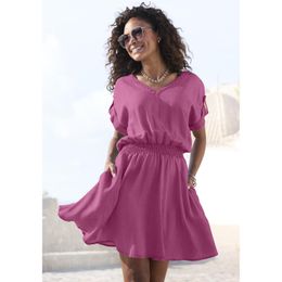 Buffalo Sommerkleid 'mit V-Ausschnitt aus weicher Lyocellware' mehrfarbig Gr. 40 f&uuml;r Damen. Mit V-Ausschnitt. Figurumspielend. Nachhaltig.