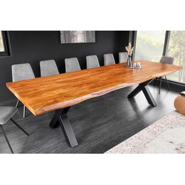 Riess Ambiente Massivholz Esstisch MAMMUT 300cm Akazie X-Gestell schwarz Metall Baumkante 6cm Tischplatte Baumtisch Riess-Ambiente Konferenztisch Esszimmertisch...
