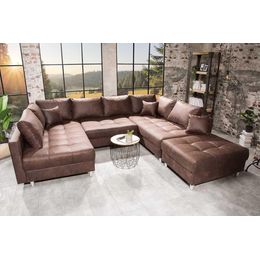 Riess Ambiente Moderne XXL Wohnlandschaft KENT 305cm antik braun Federkern Bigsofa inkl. Hocker Riess-Ambiente U-Form Wohnzimmer