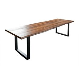 Esstisch Baumkante massiv Akazie nussbaum 320 x 100 U-Gestell schwarz LIAM
