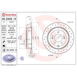 Brembo Bremsscheibe 08.D429.1X Gelocht 302mm 10mm f&uuml;r KIA (DYK)