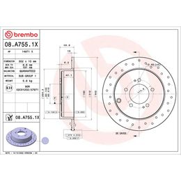 Brembo Bremsscheibe 08.A755.1X Gelocht 302mm 10mm f&uuml;r Peugeot Citro&euml;n MITSUBISHI