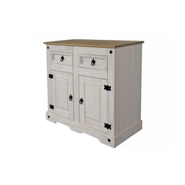 Sideboard Kommode 91,5 x 83,5 x 43 cm Pinienholz wei&szlig; honigfaben lasiert MEXICO