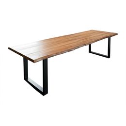 Esstisch Baumkante massiv Akazie natur 320 x 100 U-Gestell schwarz LIAM