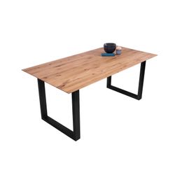 Esszimmertisch Schweizer Kante eckig massiv & ge&ouml;lt Eiche 160x85 schwarz U-Gestell Lotte