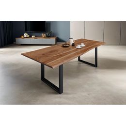 Esstisch Baumkante massiv Akazie natur 320 x 100 U-Gestell schwarz MILO