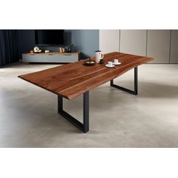 Esstisch Baumkante massiv Akazie nussbaum 320 x 100 U-Gestell schwarz MILO