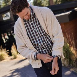 LANDS' END Gerippter Cardigan mit Schalkragen DRIFTER, Herren,  Wei&szlig;, Polyacryl/Baumwoll-Mischung, by Lands' End