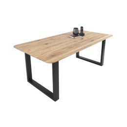 Esszimmertisch Schweizer Kante rund massiv & ge&ouml;lt Eiche 180x90 schwarz U-Gestell Lotte