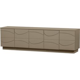 Lowboard Woood "Teo FSC Mix Kiefernholz mit organischem 3D-Linienspiel 180x40x52 cm", braun (schlamm), B:180cm H:52cm T:40cm, Holzwerkstoff, Sideboards, Lowboard, Tragkraft Deckplatte 50 kg, Kabel&ouml;ffnung, einfach zu montierbar