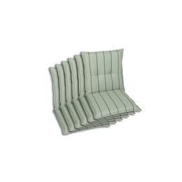 Sesselauflagenset, Hellgr&uuml;n, Textil, 6-teilig, Streifen, F&uuml;llung: Schaumstoff, Vlies, 50x7x100 cm, Oeko-Tex&reg; Standard 100, pflegeleicht, hochwertige Qualit&auml;t, langlebig, f&uuml;r den Au&szlig;enbereich geeignet, mittels B&auml;ndern zu befestigen, Gurtband Wendekissen, Outdoor-Kissen, Gartenstuhlauflagen, Niedriglehner-Auflagen