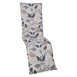 Relaxsesselauflage, Blau, Beige, Textil, Floral, F&uuml;llung: Schaumstoff, Vlies, 50x6x170 cm, Oeko-Tex&reg; Standard 100, pflegeleicht, hochwertige Qualit&auml;t, langlebig, f&uuml;r den Au&szlig;enbereich geeignet, mittels B&auml;ndern zu befestigen, Gurtband befestigen, Outdoor-Kissen, Gartenstuhlauflagen