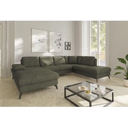 Sit & More Wohnlandschaft SIT & MORE "Morris Jubi U-Form, B: 300 cm", gr&uuml;n (olive), B:300cm H:83cm T:202cm, 100% Polyester, Sofas, Wohnlandschaft, mit Armteilfunktion & 1 Zierkissen, optional Bettfunktion