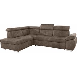 Ecksofa exxpo - SOFA FASHION "Spring, super bequem und komfortabel mit Armteil- und Kopfteilfunktion", grau (delphin), B:274cm H:81cm T:206cm, NaturLEDER (echtes Rindsleder) in Sitz und R&uuml;cken. Korpus in passendem Kunstleder SOFTLUX bezogen;Luxus-Microfaser (100% Polyester);Struktur ( 100% Polyester), Sofas, Ecksofa, aus Luxus-Microfaser +Simply Clean - f&uuml;r besonders einfache Reinigung