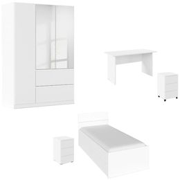 Jugendzimmer-Set Rauch "Komplettzimmer Schlafzimmer-Set (5-St.) Jugendzimmer-Set JOEL", wei&szlig; (alpinwei&szlig;), PREMIUM + ohne Matratze, B/H: 140cm x 200cm, PREMIUM, Holzwerkstoff, Schlafzimmerm&ouml;bel-Sets, Bett 2 Breiten,Nachttisch,Tisch,Rollcontainer,Schrank MADE IN GERMANY
