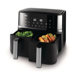 Braun Hei&szlig;luftfritteuse "TwinCook TD 3030I BK, 2 Gark&ouml;rbe (8L), sp&uuml;lmaschinenfest, 8 Programme", schwarz, B:27cm H:31,5cm T:26,5cm, Fritteusen, 2.850 Watt, 2 x 4,0 Liter, Sync Funktion