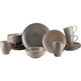 Kombiservice Creatable "Sierra Nevada, Service 16-tlg.", braun (rocca), 16, Steinzeug, Geschirr-Sets, Kombiservice, Seidenmatte reaktive Spezialglasur, Vintage Effekt