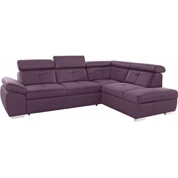 Ecksofa exxpo - SOFA FASHION "Spring, super bequem und komfortabel mit Armteil- und Kopfteilfunktion", lila (hortensia), B:274cm H:81cm T:206cm, NaturLEDER (echtes Rindsleder) in Sitz und R&uuml;cken. Korpus in passendem Kunstleder SOFTLUX bezogen;Luxus-Microfaser (100% Polyester);Struktur ( 100% Polyester), Sofas, Ecksofa, wahlweise mit Bettfunktion und Bettkasten, L-Form