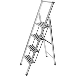 Trittleiter Wenko "Modell Alu-Design", silber (silberfarben, schwarz), B:44cm H:153cm L:5,5cm, Aluminium, Kunststoff, Leitern, Klapptritt Leiter, rutschsichere XXL-Stufen, klappbar, bis 150 kg