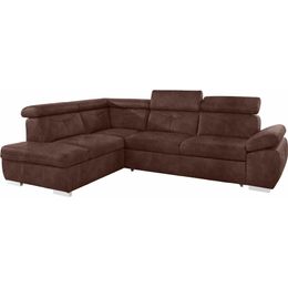Ecksofa exxpo - SOFA FASHION "Spring, super bequem und komfortabel mit Armteil- und Kopfteilfunktion", braun (chocolate), B:274cm H:81cm T:206cm, NaturLEDER (echtes Rindsleder) in Sitz und R&uuml;cken. Korpus in passendem Kunstleder SOFTLUX bezogen;Luxus-Microfaser (100% Polyester);Struktur ( 100% Polyester), Sofas, Ecksofa, aus Luxus-Microfaser +Simply Clean - f&uuml;r besonders einfache Reinigung