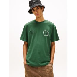 T-Shirt Tommy Jeans "TJM RELAXED SIGN CIRCLE", Jungen, Gr. L, gr&uuml;n (shadow pine), Single Jersey, Obermaterial: 100% Baumwolle, bedruckt, unifarben, relaxed fit normal, Rundhals, eingesetzt abgesteppte Kante, Shirts T-Shirt, mit Markenprint, Rundhals