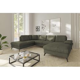 Sit & More Wohnlandschaft SIT & MORE "Morris Jubi U-Form, B: 300 cm", gr&uuml;n (olive), B:300cm H:83cm T:202cm, 100% Polyester, Sofas, Wohnlandschaft, mit Armteilfunktion & 1 Zierkissen, optional Bettfunktion