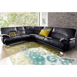 Ecksofa Trendmanufaktur "Cecilia in italienischem Design, modern und komfortabel, L-Form", schwarz, B:280cm H:87cm T:240cm, NaturLEDER (echtes Rindsleder) in Sitz und R&uuml;cken. Korpus in passendem Kunstleder SOFTLUX bezogen;Luxus-Microfaser ALCAZAR (100% Polyester);Kunstleder SOFTLUX;Microfaser PRIMABELLE (100% Polyester), Sofas, Ecksofa, bequeme Armlehnen, mit langem Schenkel