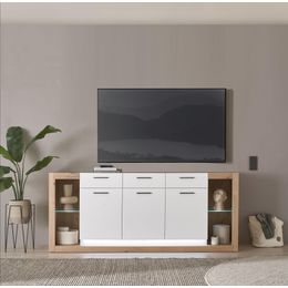 Sideboard Home Affaire "Brixen, moderne Kommode, Stauraumelement in Eiche Evoke Dekor", wei&szlig; (eiche evoke, wei&szlig;), B:198cm H:83cm T:43cm, Sideboards, Sideboard, Metallgriffe, ausreichend Stauraum, vielseitig einsetzbar