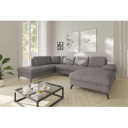 Sit & More Wohnlandschaft SIT & MORE "Morris Jubi U-Form, B: 300 cm", grau (taupe), B:300cm H:83cm T:202cm, 100% Polyester, Sofas, Wohnlandschaft, mit Armteilfunktion & 1 Zierkissen, optional Bettfunktion