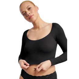 Longsleeve Sloggi "ZERO Feel Bliss", Damen, Gr. XS, schwarz, Spitze, Obermaterial: 76% Polyamid, 24% Elasthan, unifarben, figurbetont bauchfrei, eckiger Ausschnitt, Shirts, nahtlos mit Spitzenoptik, weich, elastisch