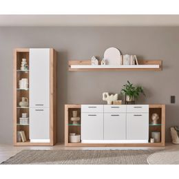 Wohnwand Home Affaire "Brixen, moderne Anbauwand, Wohnzimmer-Set, Eiche Evoke Dekor mit Wei&szlig;", wei&szlig; (eiche evoke, wei&szlig;), B:298cm H:195cm T:43cm, Holzwerkstoff, Kastenm&ouml;bel-Sets, Wohnwand, enth&auml;lt Stauraumelement, Sideboard und Wandboard