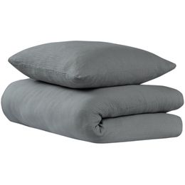 Bettw&auml;sche uncover by Schiesser "Lennox", grau (dunkelgrau), B/L: 135cm x 200cm, 1 Stk., 1 Stk., Musselin, B/L: 80cm x 80cm, 2 Stk., Musselin, Obermaterial: 100% Baumwolle, Bettw&auml;sche, Bettw&auml;sche