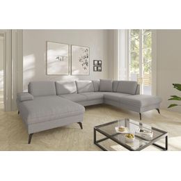 Sit & More Wohnlandschaft SIT & MORE "Morris Jubi U-Form, B: 300 cm", grau (hellgrau), B:300cm H:83cm T:202cm, 95% Polyester, 5% Polyamid, Sofas, Wohnlandschaft, mit Armteilfunktion & 1 Zierkissen, optional Bettfunktion