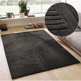 Wollteppich OTTO HOME "Gabbo Design, Handgefertigt, Teppich, reine Wolle" Gr. 7, grau (dunkelgrau), B:240cm H:14mm L:340cm, Wolle, Teppiche, Hoch-Tief-Effekt, reine Wolle, Scandi-Look, Naturfaser