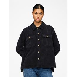 Hemdbluse Pieces "PCEFFI LS SHIRT WVN NOOS", Damen, Gr. L, schwarz, Cord, Obermaterial: 92% Polyester, 8% Nylon, unifarben, loose fit Po-bedeckend, Blusen Hemdbluse, Materialmix, loose fit