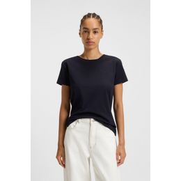 BOSS Orange Damen T-Shirt "Esogo Premium Damenmode"dunkelblau 408, Gr. S, unifarben, Single Jersey, Obermaterial: 100% Baumwolle, Shirts, mit Logo