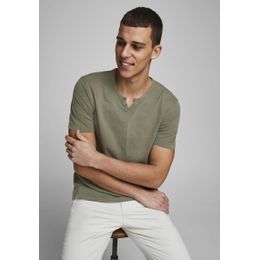 Jack & Jones T-Shirt JACK & JONES "SPLIT NECK TEE", Jungen, Gr. S, gr&uuml;n (dusky gr&uuml;n), Jersey, Obermaterial: 100% Baumwolle, unifarben, schmal h&uuml;ftbedeckend, V-Ausschnitt, gerader Abschluss, Shirts T-Shirt, mit V-Ausschnitt