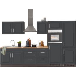 K&uuml;chenzeile KOCHSTATION "KS-Stockholm", grau (k&uuml;che: grau, front: grau, korpus: grafitfarben, arbeitsplatte: eichefarben sonoma), B:330cm T:60cm, Komplettk&uuml;chen-Sets, K&uuml;chenzeile, Breite 330 cm, wahlweise mit E-Ger&auml;ten,mit MDF-Fronten