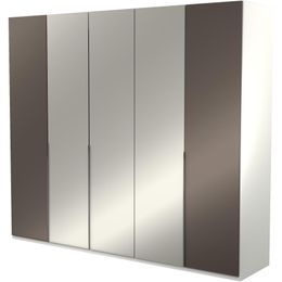 Kleiderschrank Musterring "San Diego, Kleiderschrank, Schrank, Garderobe, mit Glast&uuml;ren", wei&szlig;, B:250cm H:216cm T:58cm, Glas, Holzwerkstoff, Schr&auml;nke, Kleiderschrank, 5-t&uuml;rig (ged&auml;mpft), 6 B&ouml;den, 3 Kleiderstangen, Chromgriffe