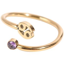 Fingerring Firetti "Schmuck Geschenk Damenring Sternzeichen", bunt (gelbgoldfarben, lila), Fingerringe, Damen, 5 g, Krebs, Edelstahl, 1,2mm, Fingerring, Made in Germany - mit Zirkonia (synth.)