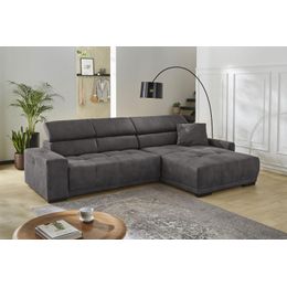 Jockenh&ouml;fer Ecksofa JOCKENH&Ouml;FER GRUPPE "Le Mans L-Form, B: 320 cm, mit 30 cm elektr. Sitztiefenverstellung", grau (anthrazit), B:320cm T:110cm, Korpus: 100% Polyester;Kissen: 100% Polyester, Sofas, Ecksofa, Kopfteilverstellung, induktive Ladestation, USB-Anschluss & Zierkissen, Topseller