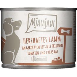 MjAMjAM herzhaftes Lamm an gekochtem Reis mit frischen Tomaten Hunde-Nassfutter getreidefrei 6x200g