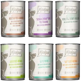 MjAMjAM Mixpaket II mit Huhn&Ente, Rind, Pute, Kalb, Truthahn, Lamm Hunde-Nassfutter getreidefrei 6x400g