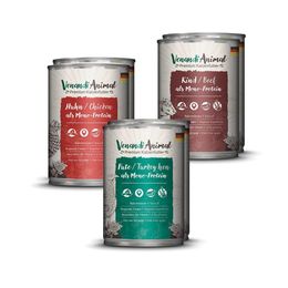 Venandi Animal Probierpaket I Huhn, Pute, Rind Katzen-Nassfutter Single Protein 12x400g